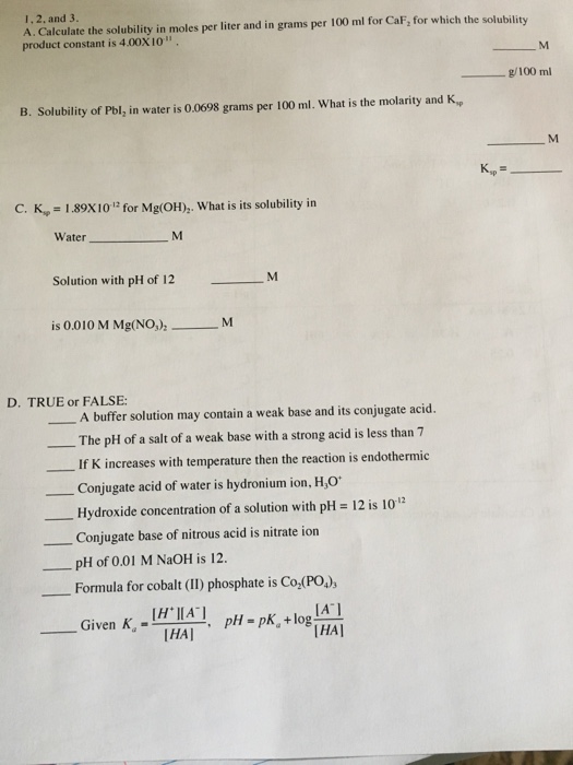 Solved A. Calculate the solubility in moles per liter and in | Chegg.com