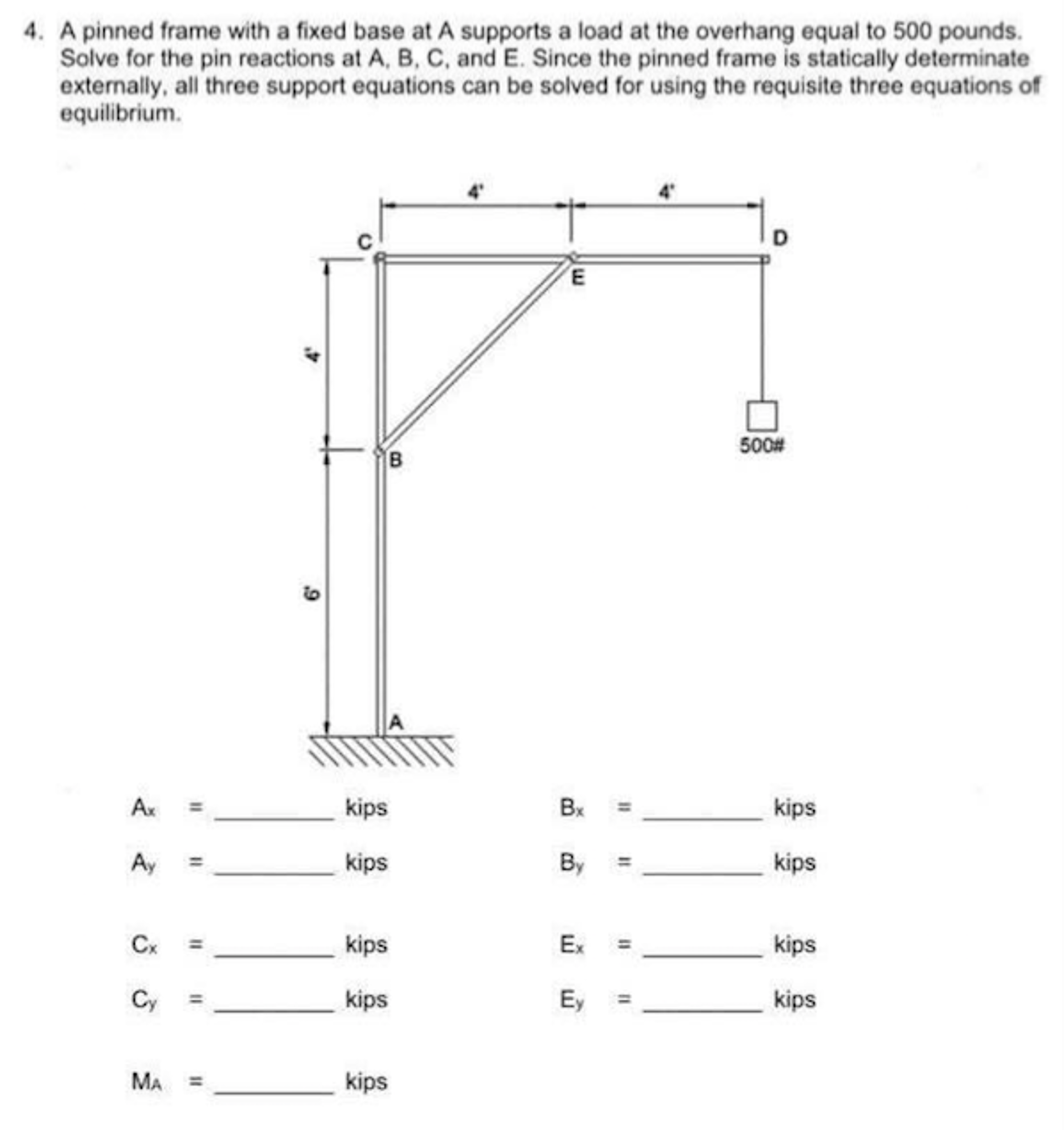 Solved A pinned frame with a fixed base at A supports a load | Chegg.com
