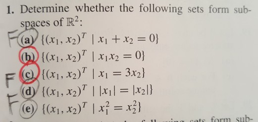 Solved 1. Determine whether the following sets form sub- | Chegg.com