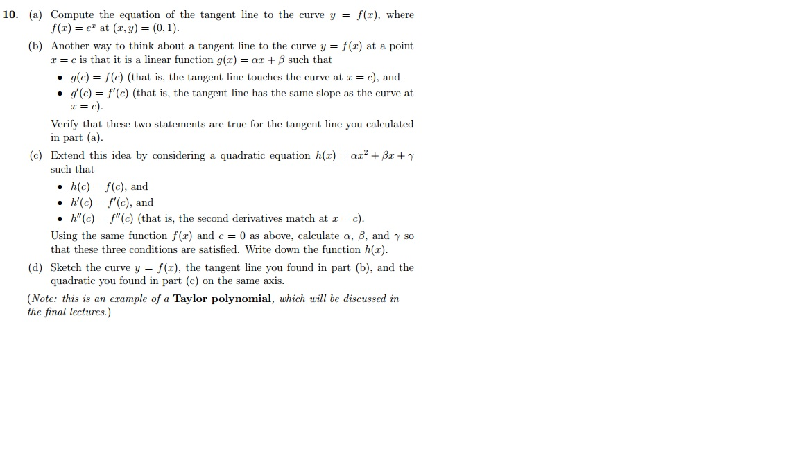 Solved 10. (a) compute the equation of the tangent line to | Chegg.com