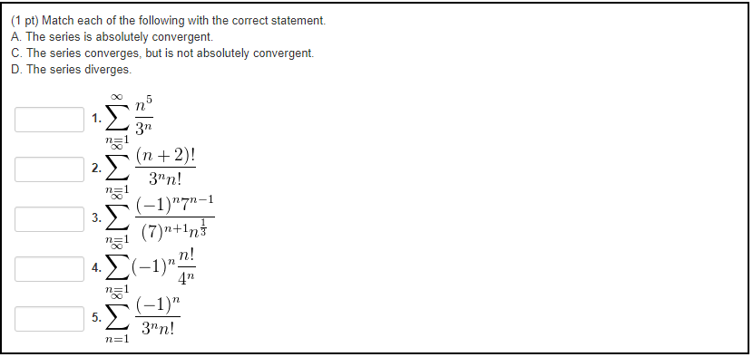 Solved (1 pt) Match each of the following with the correct | Chegg.com