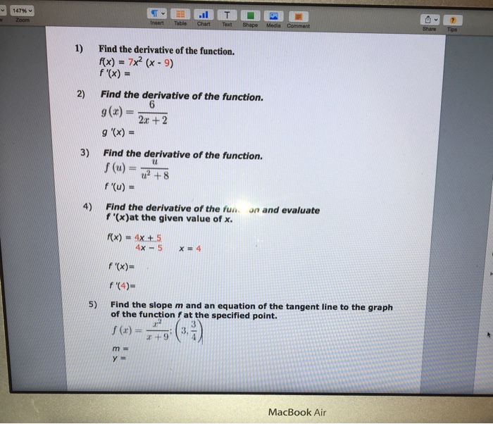 Solved Find The Derivative Of The Function F X 7x 2 X