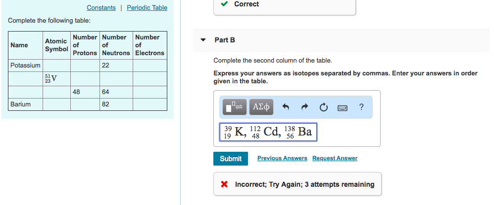 Solved Correct Constants Periodic Table Complete the | Chegg.com