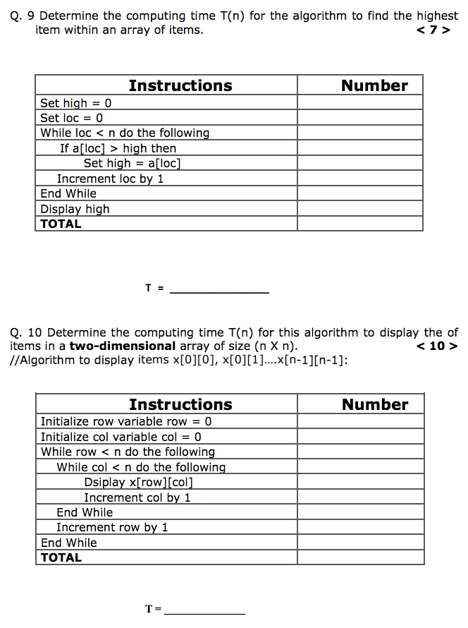 Solved Q 9 Determine The Computing Time Tn For The 3516