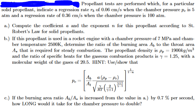 Solved Propellant t ests are performed which, for a | Chegg.com