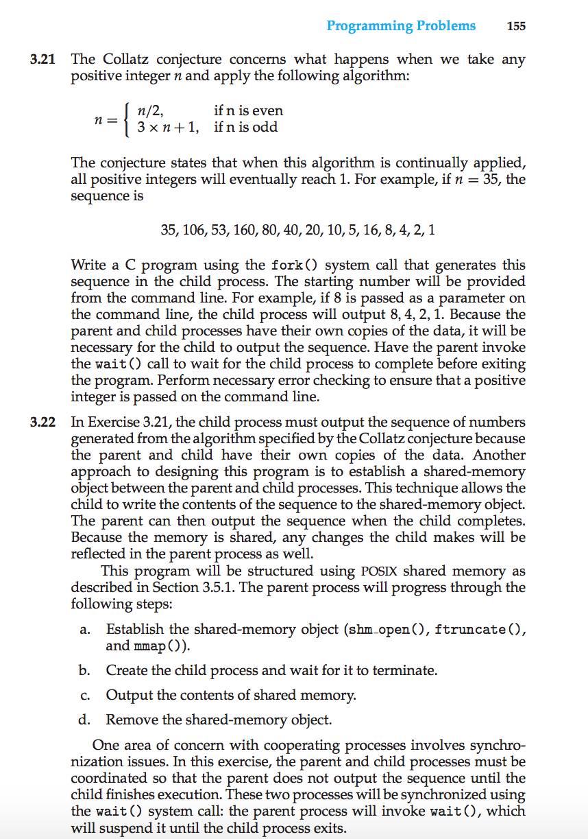 In Exercise 3.21, the child process must output the | Chegg.com