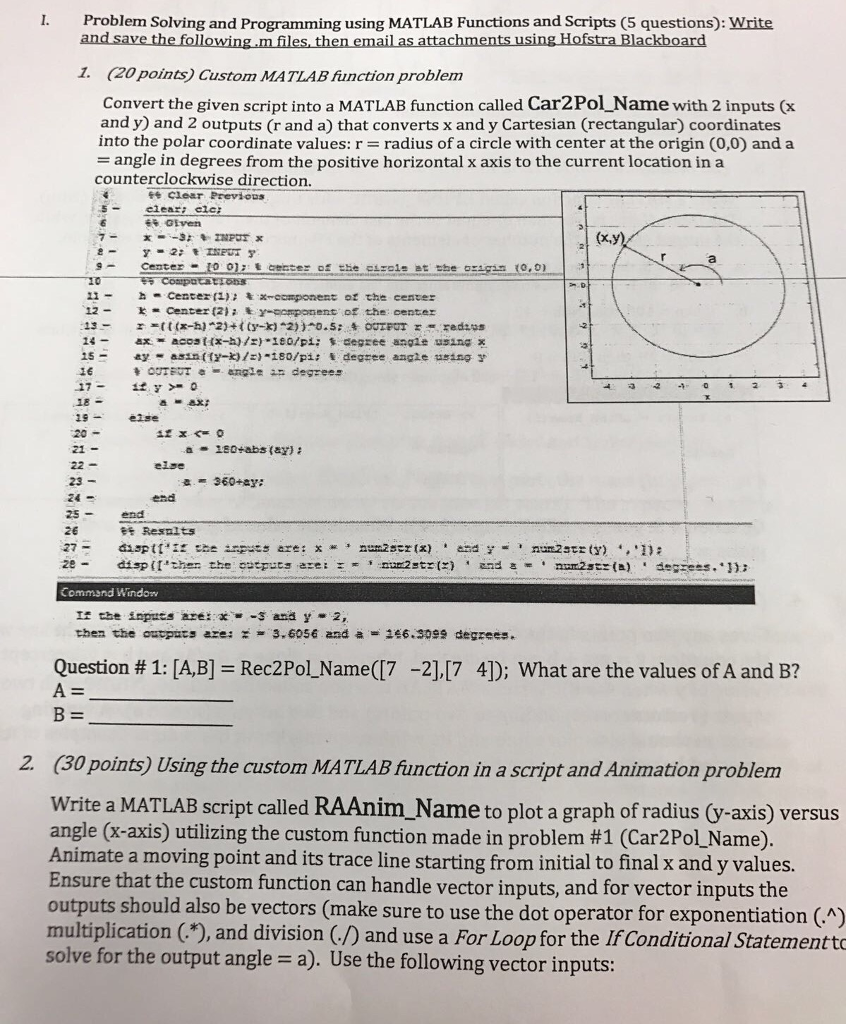 Solved I. Problem Solving and Programming using MATLAB | Chegg.com