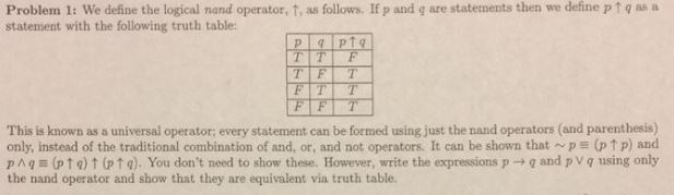 Solved We define the logical nand operator, uparrow, as | Chegg.com