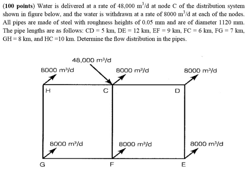 Water Is Delivered At A Rate Of 48 000 M 3 d At Node Chegg