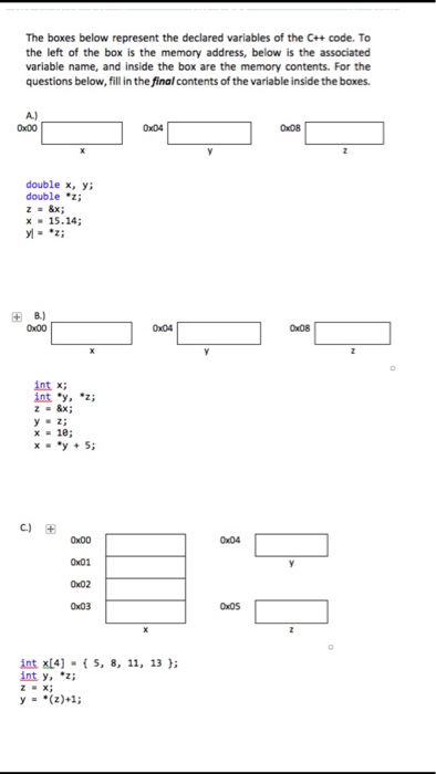 Solved The boxes below represent the declared variables of | Chegg.com