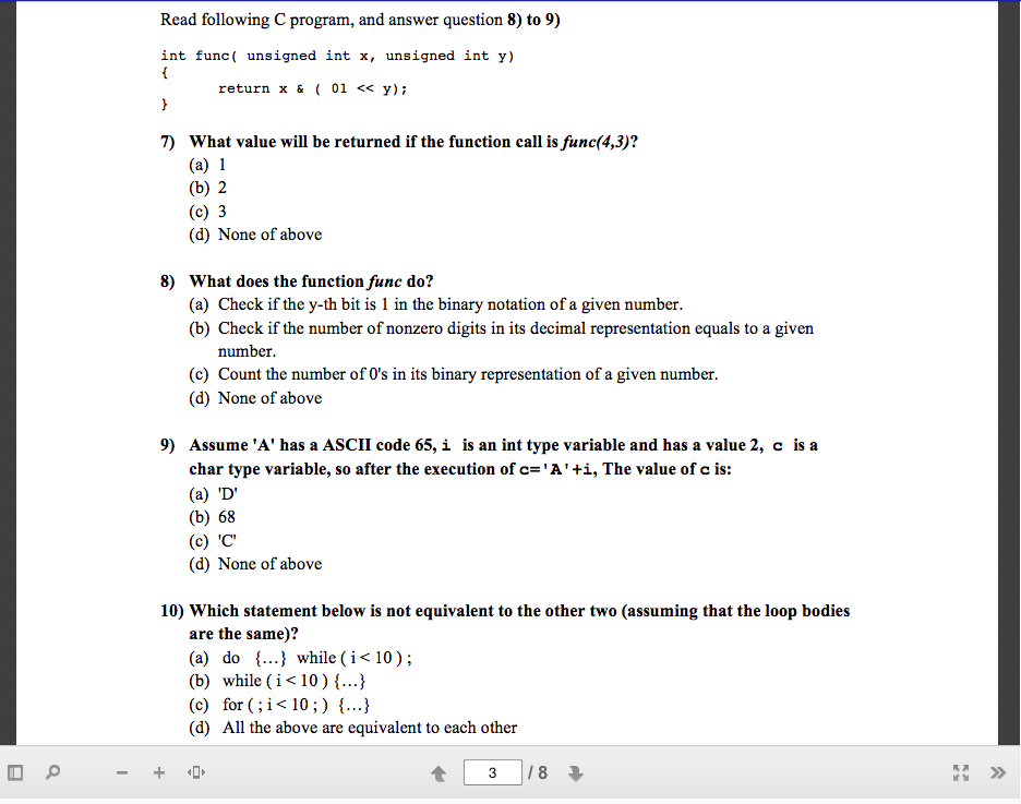 Solved Read Following C Program And Answer Question 8 To 