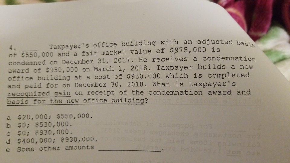 Solved basis Taxpayer's office building with an adjusted ba | Chegg.com