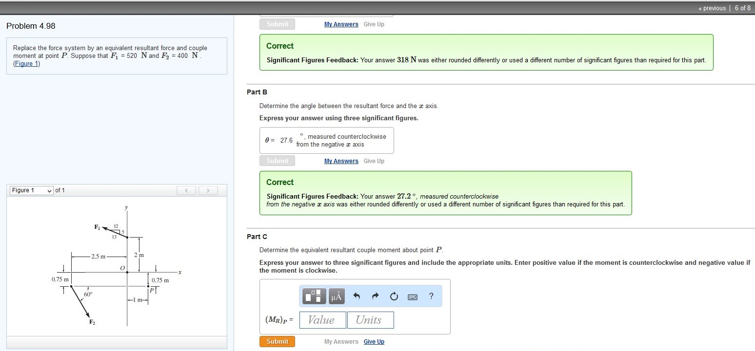 Solved Replace the force system by an equivalent resultant | Chegg.com
