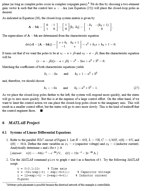 Solved Project 2: Feedback Control of Linear Dynamical | Chegg.com