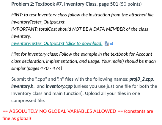 Solved Problem 2: Textbook #7, Inventory Class, page 501 (50 | Chegg.com
