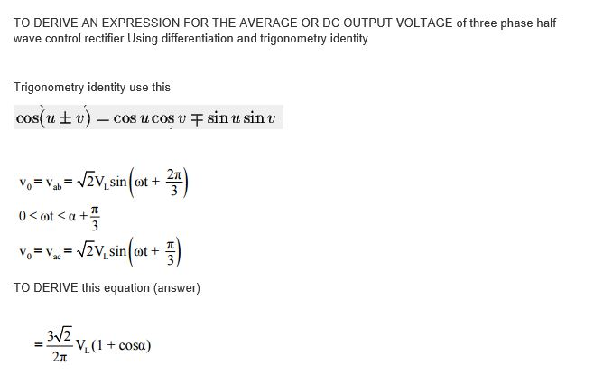 Solved To Derive An Expression For The Average Or Dc Output | Chegg.com