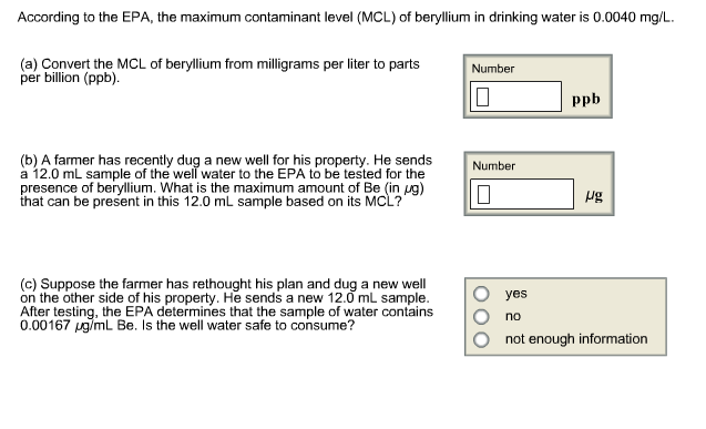 Solved According to the EPA, the maximum contaminant level | Chegg.com