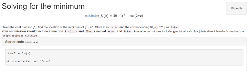 Solved Solving for the minimum 0 points minimize f, (z) = 20 | Chegg.com