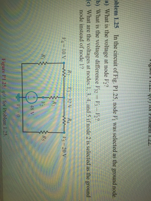 Solved In the circuit of Fig. P1 .25, node V_1 was selected | Chegg.com