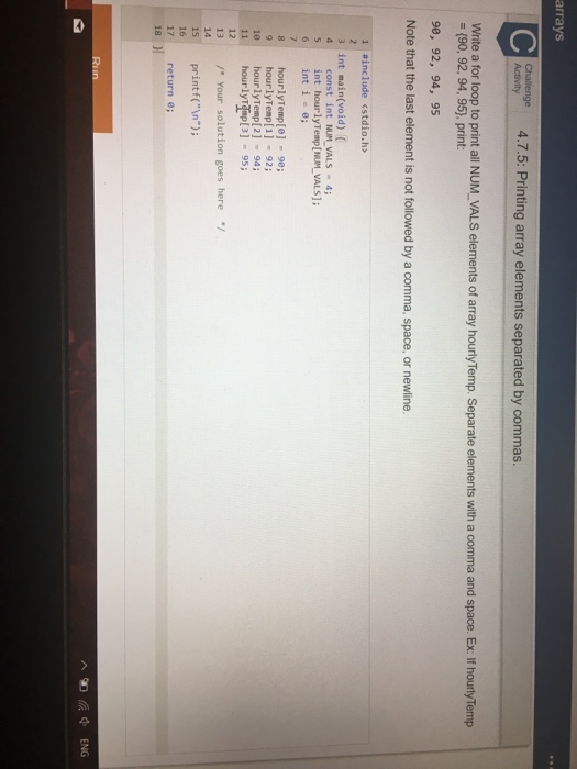 Solved Write a for loop to print all NUM_VALS elements of | Chegg.com
