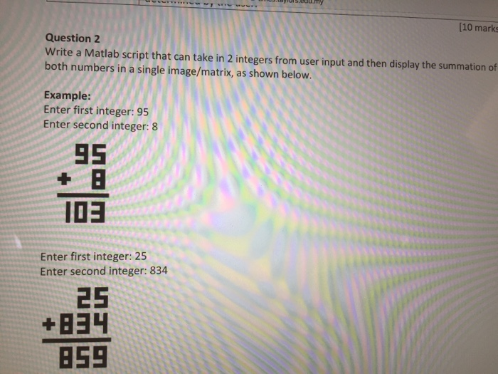 Solved Write A Matlab Script That Can Take In 2 Integers