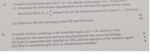 Solved Consider a modulating wave m(I)-51 volt, and the | Chegg.com