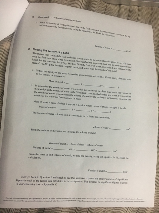 Solved Name Advance Study Assignment: Densities of Solids | Chegg.com