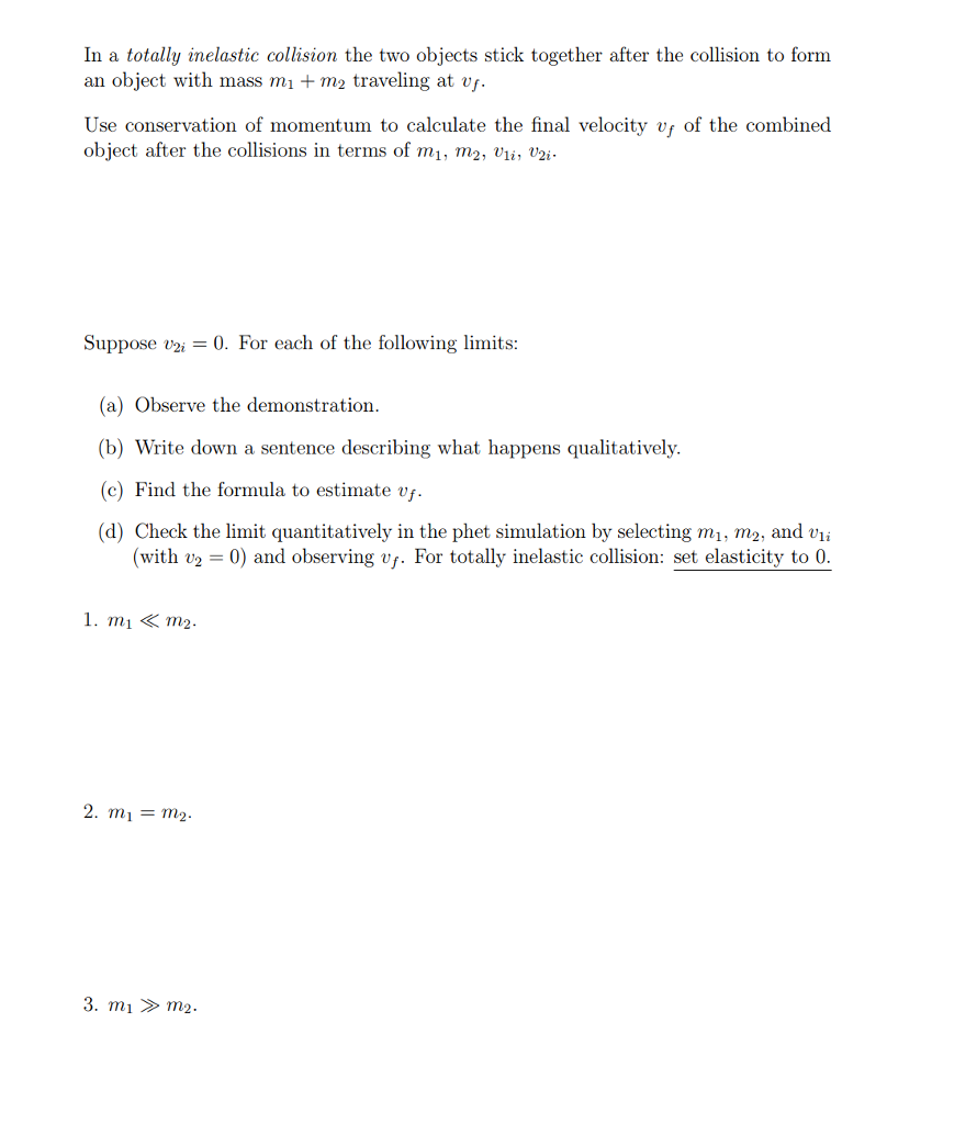 Solved Inelastic Collisions - Limits Open the Phet | Chegg.com