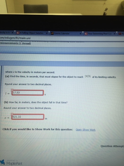 Solved where v is the velocity in meters per second. Find | Chegg.com