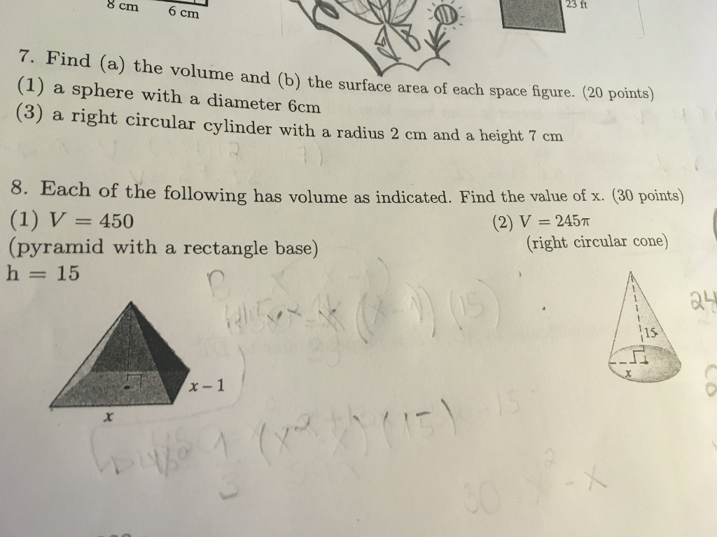 Solved Find the volume and the surface area of each space | Chegg.com