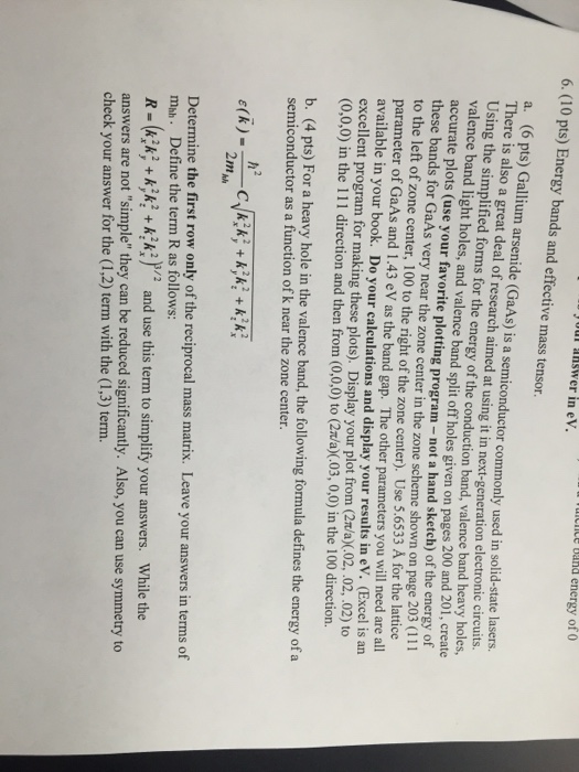 Energy bands and effective mass tensor. Gallium | Chegg.com