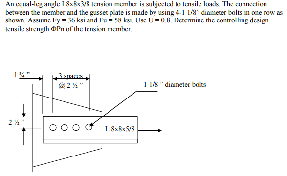 Solved An equal-leg angle L8x8x3/8 tension member is | Chegg.com