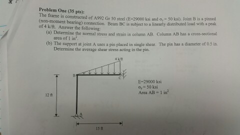 Solved The frame is constructed of A992 Gr 50 steel (E = | Chegg.com