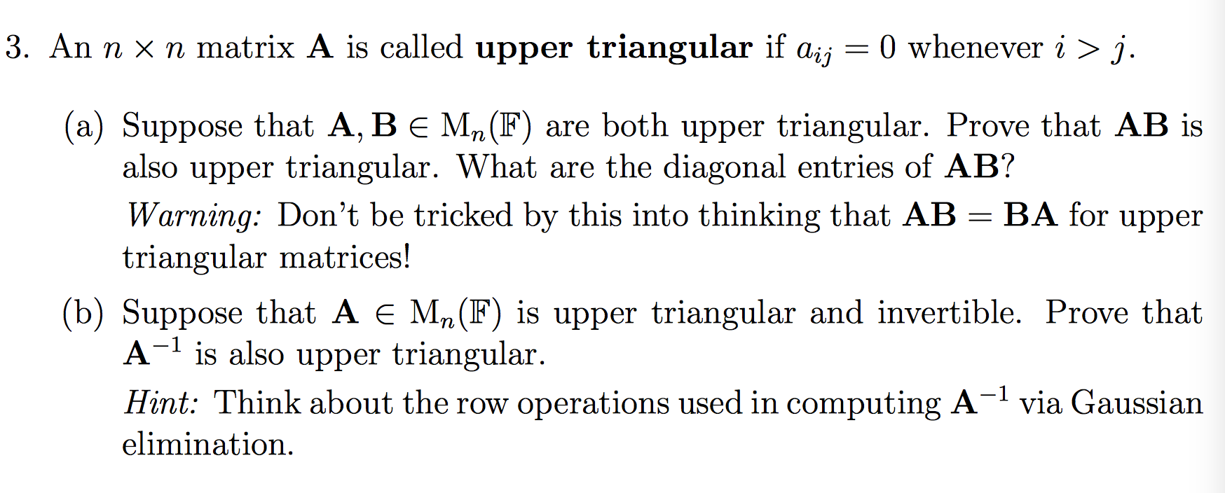 Solved An n times n matrix A is called upper triangular if | Chegg.com