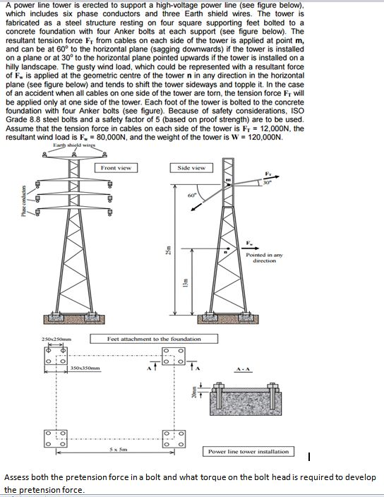 A power line tower is erected to support a | Chegg.com