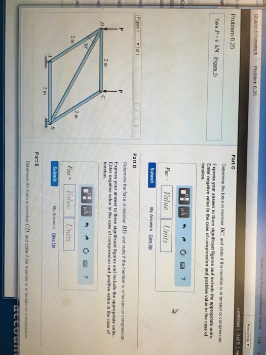 Solved 6 25 Part A Determine The Force In Member Ab And