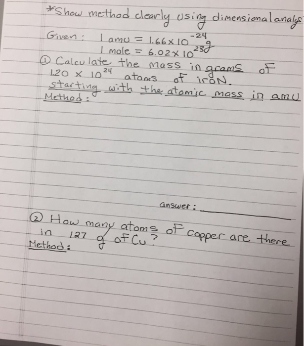 Solved Show method clearly using dimensional analysis | Chegg.com