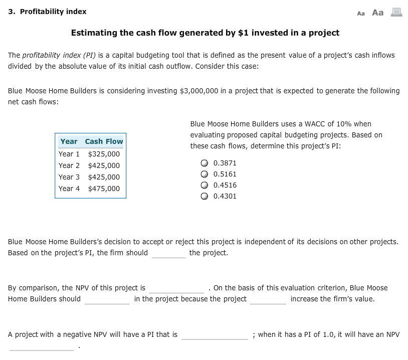 Solved Profitability Index (Answer All Please) Select Best | Chegg.com