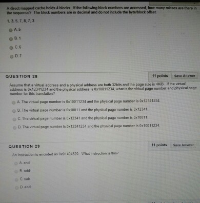 Solved A direct mapped cache holds 4 blocks If the folowing | Chegg.com