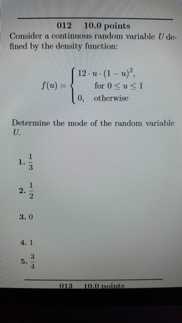 Solved 012 10.0 points Consider a continuous random variable | Chegg.com