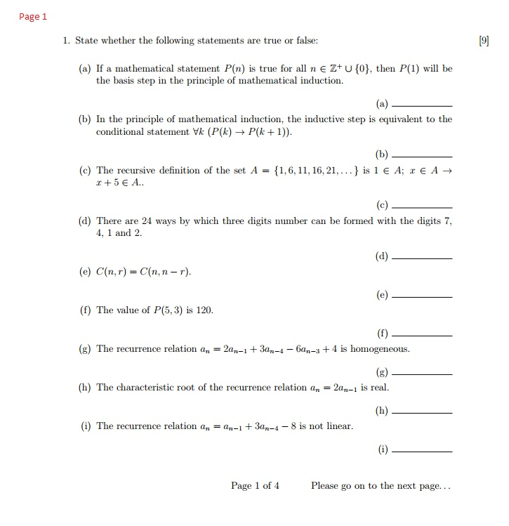 Solved Page 1 1. State whether the following statements are | Chegg.com