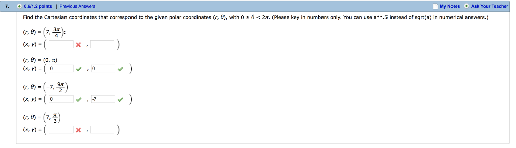 Solved 7. 0.6/1.2 points| Previous Answers Oo My Notes Ask | Chegg.com