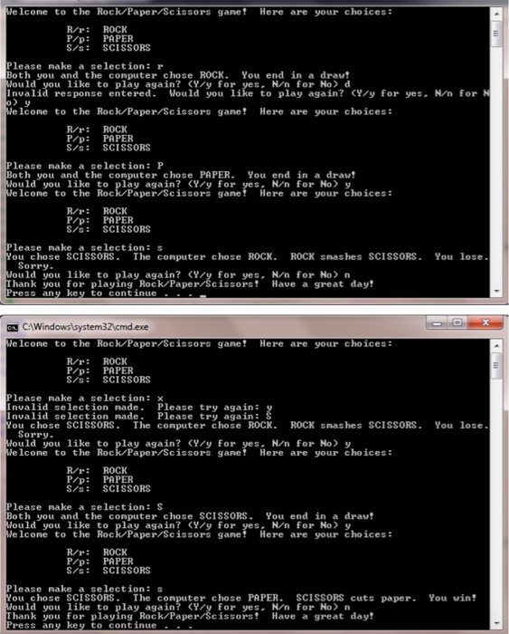 Solved elcone to the Rock/Paper Scissors gane! Here are your | Chegg.com