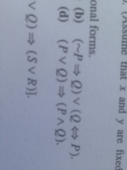 Solved (~P right arrow Q) V (Q right arrow P). (P V Q) right | Chegg.com