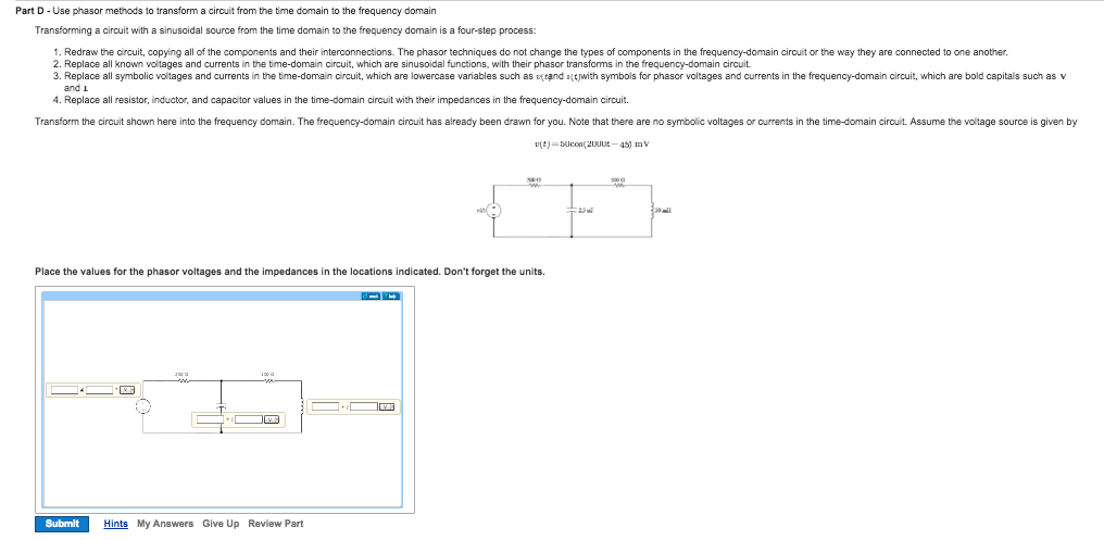 Solved Part D - Use phasor methods to transform a circuit | Chegg.com