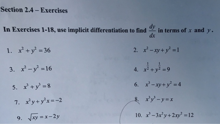 Solved Exercises In Exercises 1-18, use implicit | Chegg.com