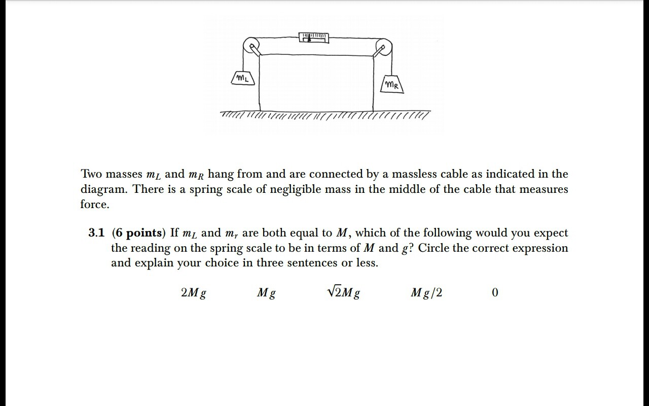 Solved Two masses mi and mp hang from and are connected by a | Chegg.com
