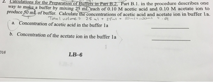 Solved Calculations for the Preparation of Buffers in Part | Chegg.com