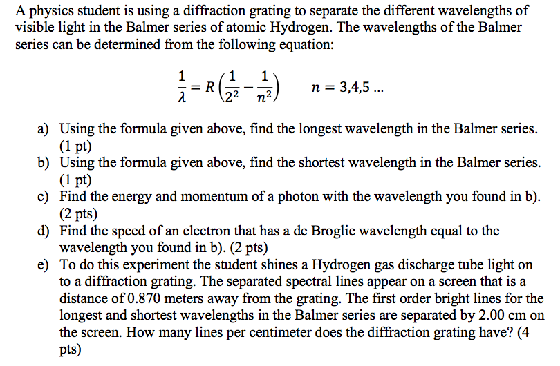 Solved A physics student is using a diffraction grating to | Chegg.com