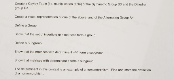Solved Create a Cayley Table (i.e. multiplication table) of | Chegg.com